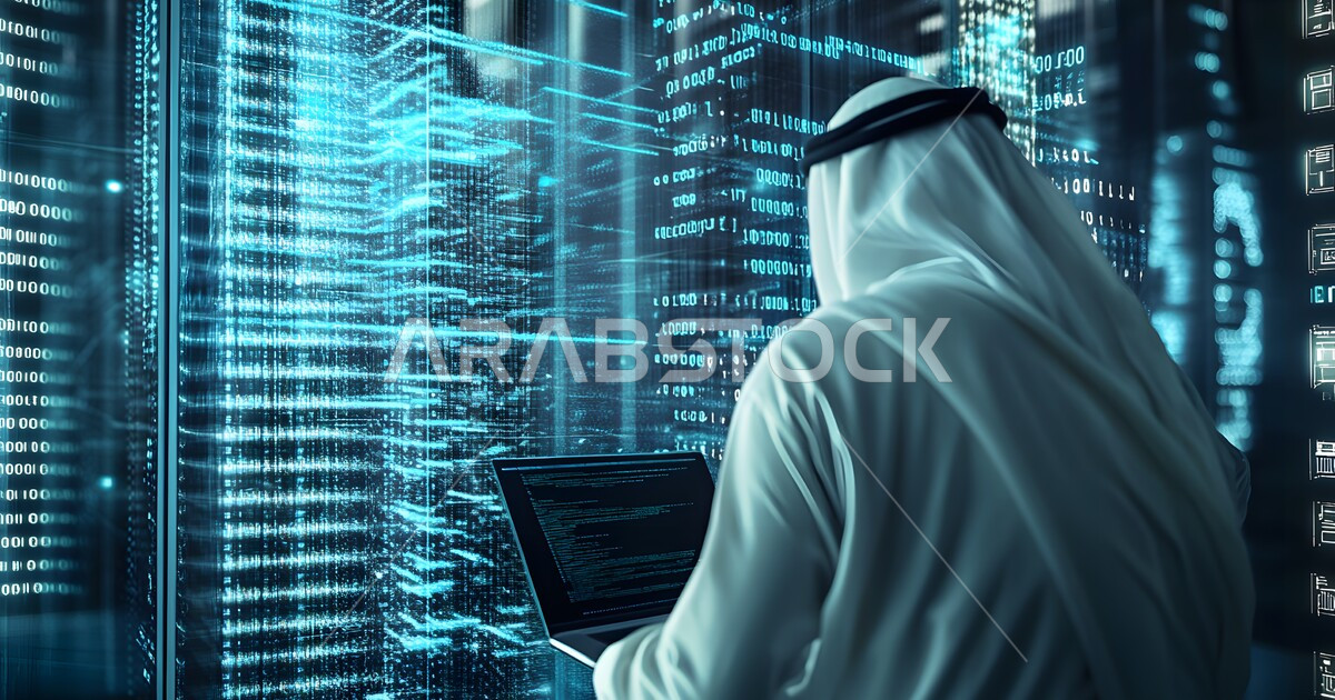 Covering data and binary codes, a close-up shot from the back of a ...