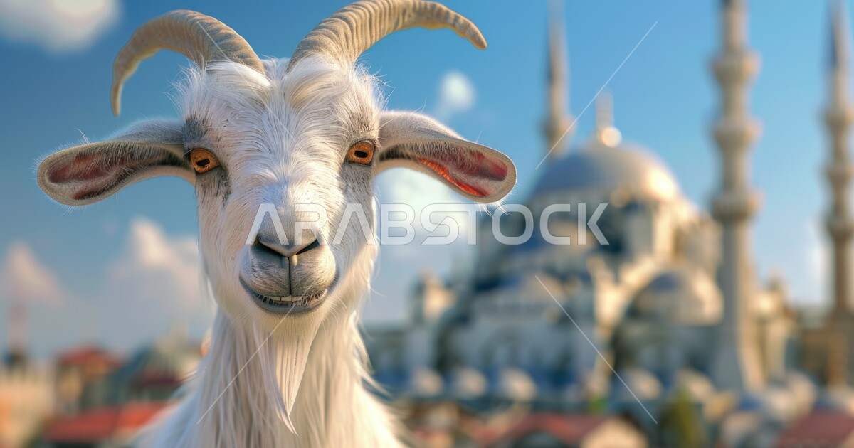 3D cartoon drawings of cute white goats, Eid al-Adha offering and ...