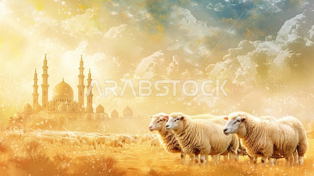 Sacred Sacrifice- Eid Al Adha Mubarak Background with Sheep and - Photo