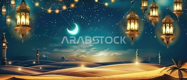 The advent of the month of goodness, metal lanterns hanging at night ...