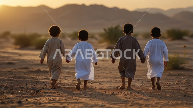 Badia regions and the desert environment at sunset, traditional Bedouin ...