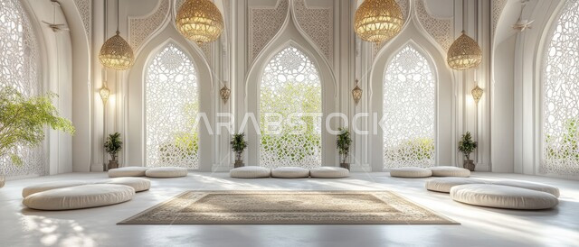 Islamic Arabic decorations, enjoying quiet sessions, a panoramic image ...