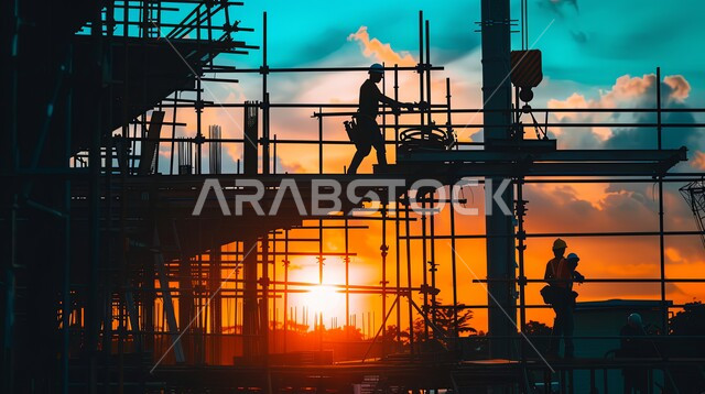 Silhouette of a building under construction in Saudi Arabia, concept of ...