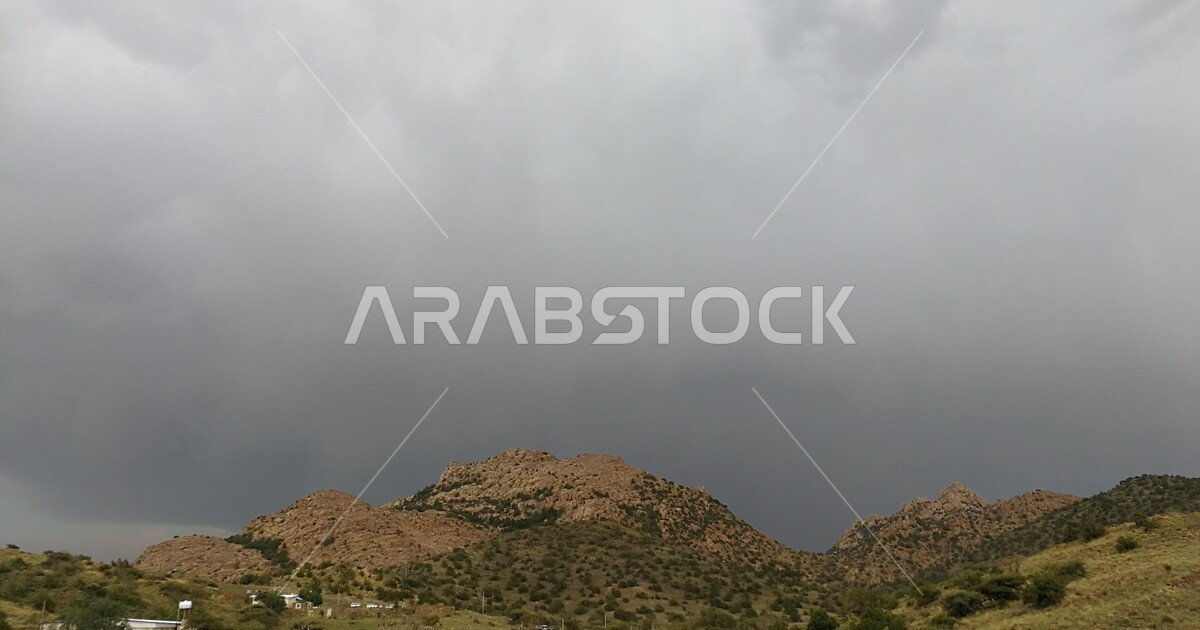 Al Shafa Mountains in Taif City in the Kingdom of Saudi Arabia, foggy ...