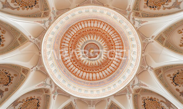 Close-up of mosque ceiling decorations in Saudi Arabia, engineering and ...