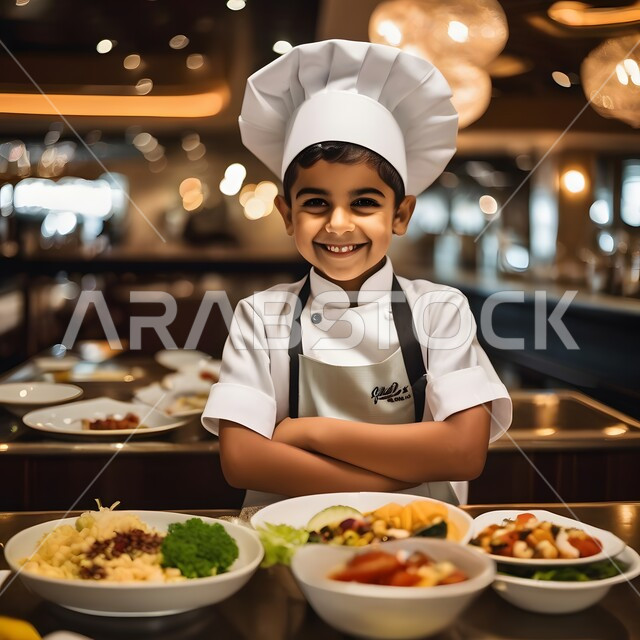 Future jobs and professions, close-up of a Saudi Arabian Gulf child ...
