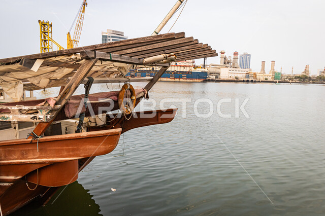 A wooden ship in Ras Al Khaimah, traditional boats from the heritage of ...