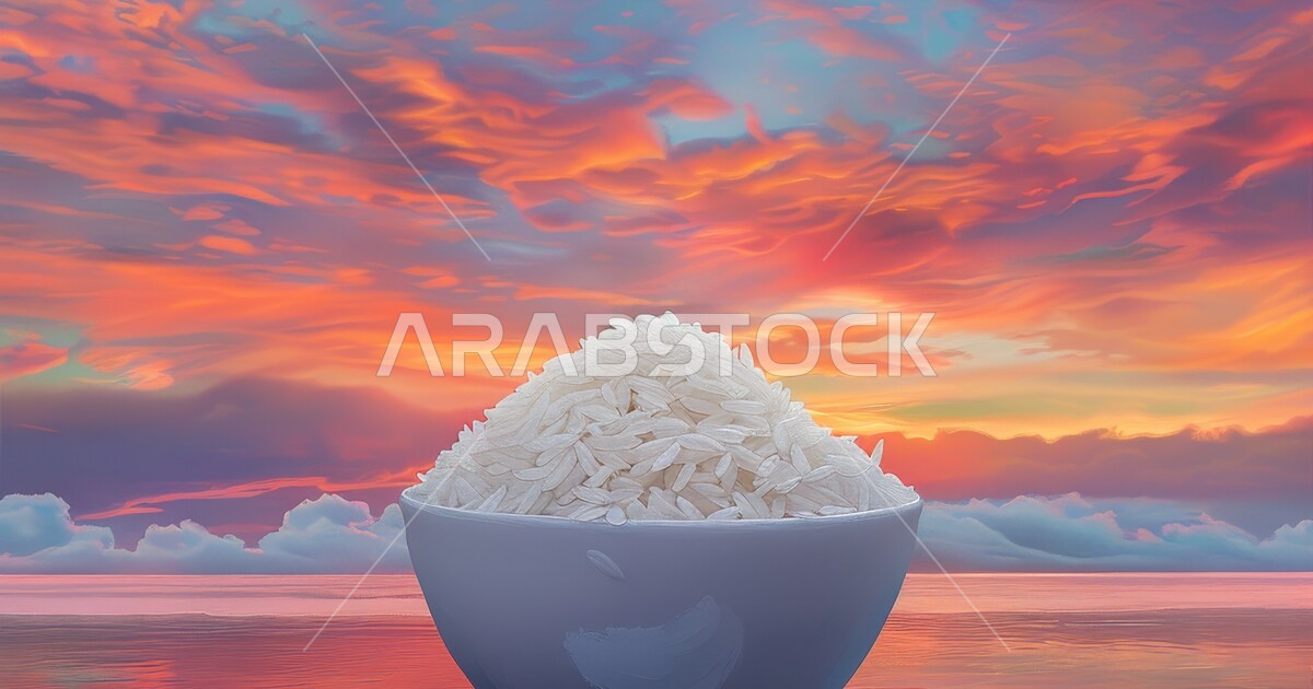 A plate of boiled white Kabsa rice, delicious healthy Saudi food ...