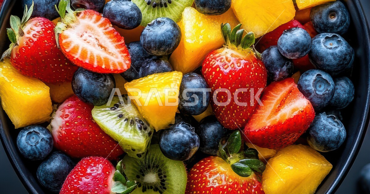 ثمار ومحاصيل زراعية وطنية محلية سعودية، طبق من الفاكهة المتنوعة ...