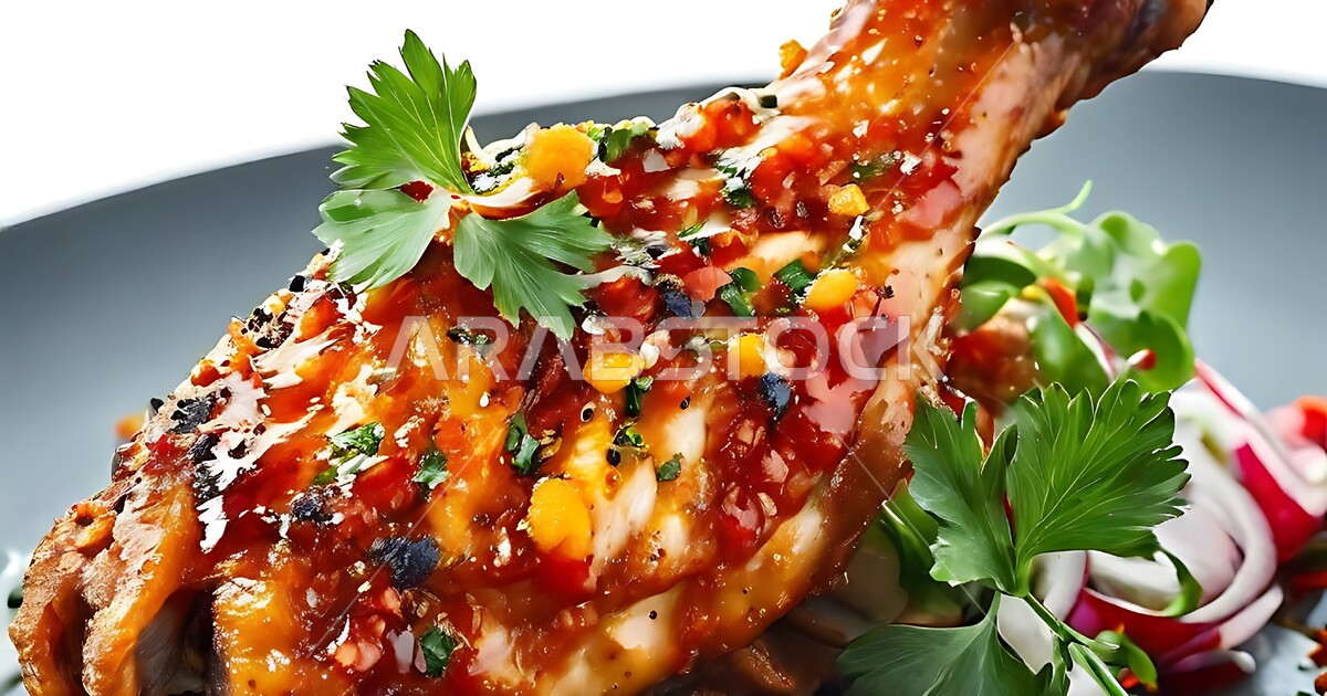 Delicious chicken with sesame and green onions, delicious Arabic food ...