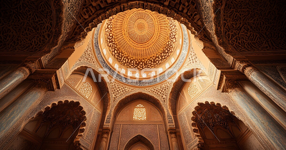 Architectural engineering art of an ancient Arabic mosque, designs and ...