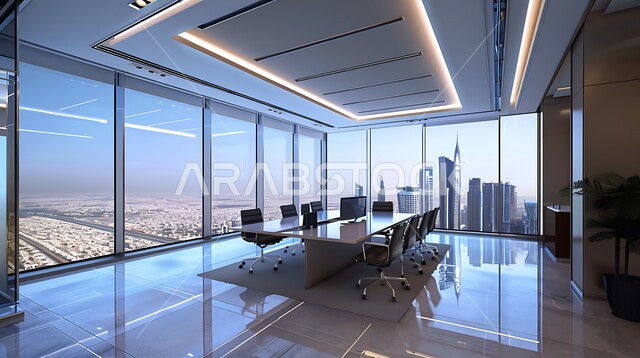 Windows and glass facades, office rooms with luxurious interior designs ...