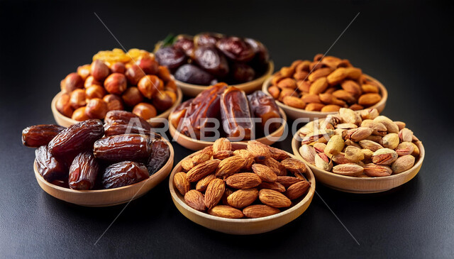 Local Saudi national agricultural products and crops, dishes full of ...