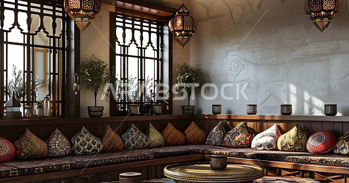 Traditional hanging metal lanterns, traditional Saudi Arabian councils ...