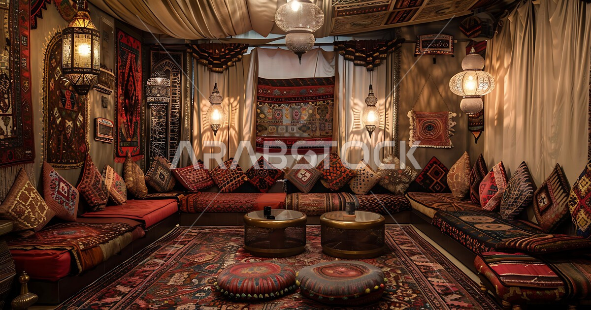 Traditional hanging metal lanterns, traditional Saudi Arabian councils ...