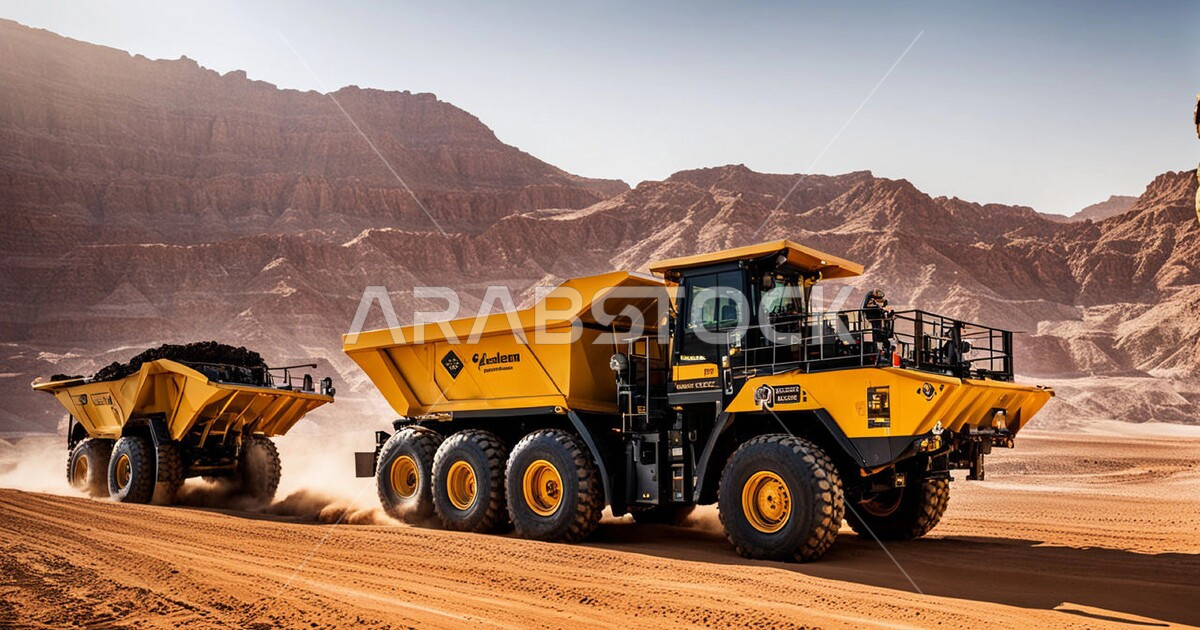 Hydraulic bulldozers doing mining work to transport and empty soil in ...