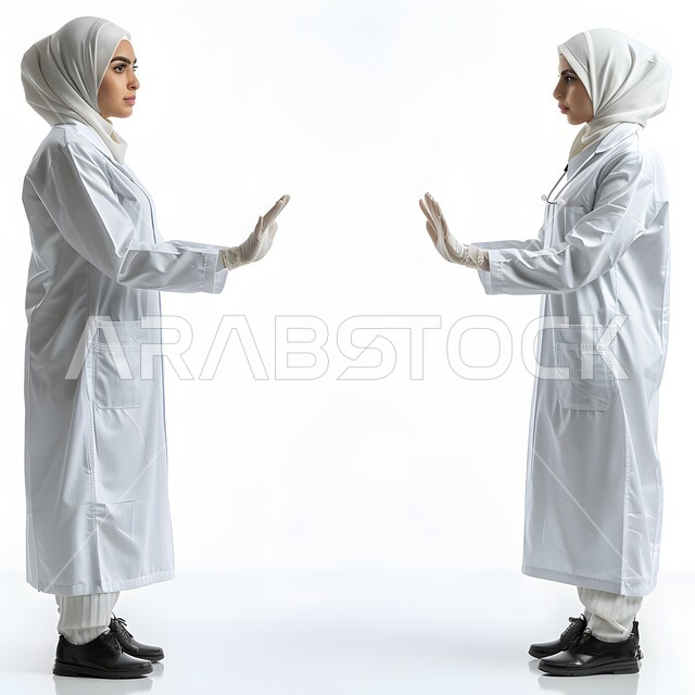 الالتزام بالإجراءات والقواعد الوقائية، بورتريه لطبيبتين عربيتان ...