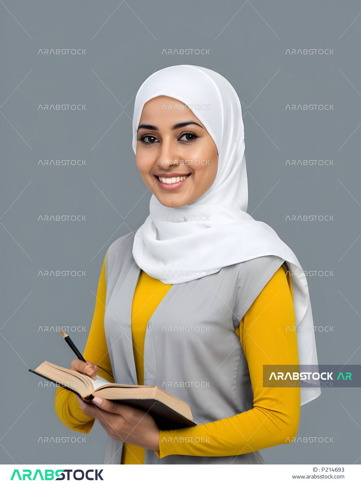 Young woman excited to go to university, portrait of a Saudi Arabian ...