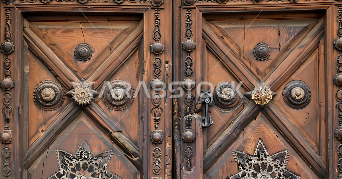 Antique carvings in traditional style, close-up of a carved wooden door ...