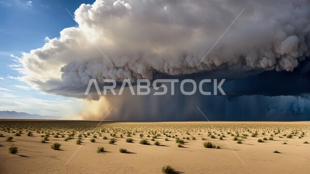 Harsh weather and weather, sandstorm dust in the desert, dust winds in ...