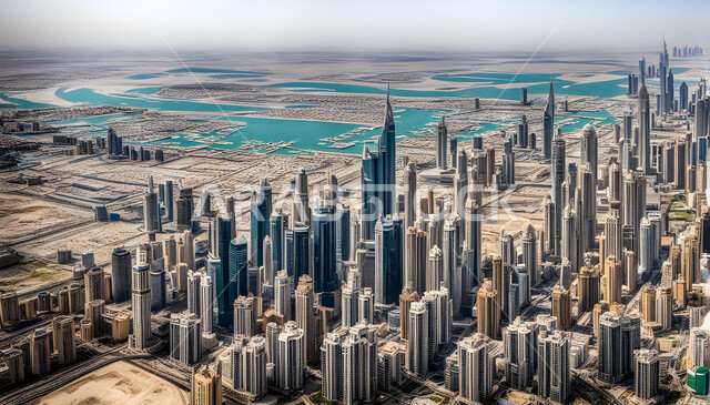 Future imaginary view of towers, towers and skyscrapers overlooking the ...