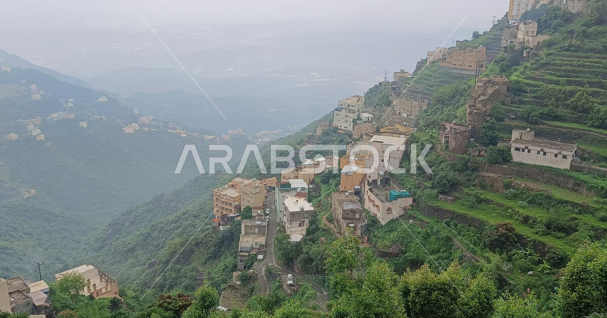 Mountain peaks and heights in Fifa Governorate, green trees and plants ...