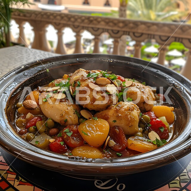 Traditional popular Arabic dishes, meat casserole with various ...