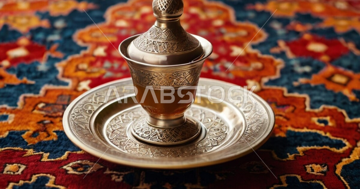 Red carpet with traditional patterns, authentic Arab hospitality, an ...