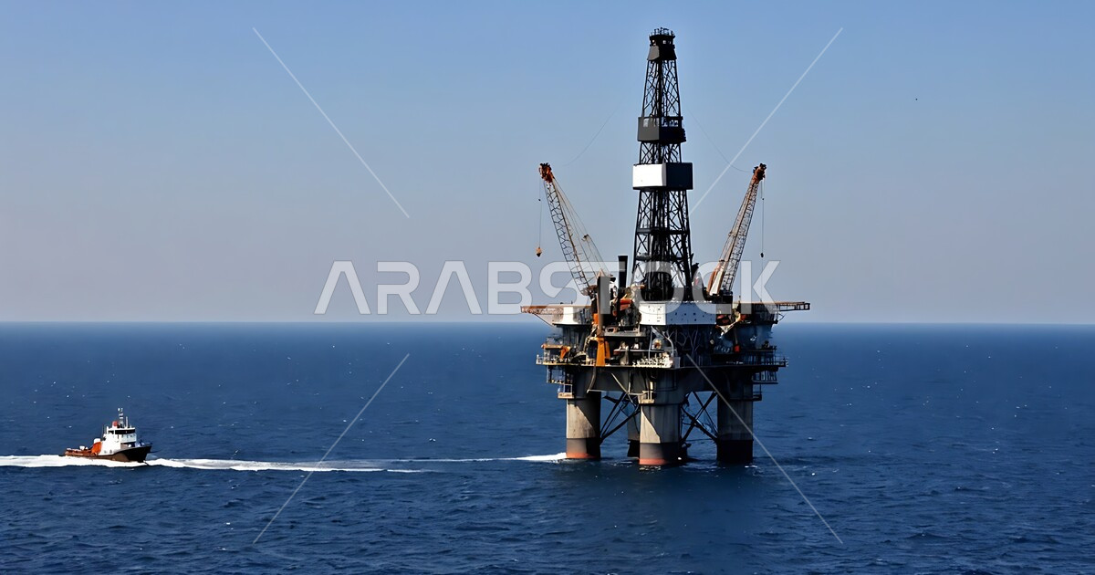 Drilling rig drilling for oil in the middle of the sea in Saudi Arabia ...