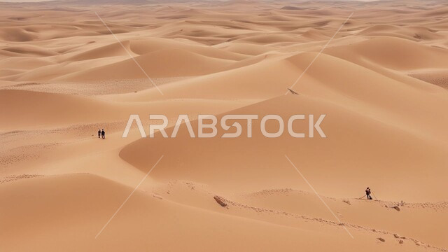 Soft golden sand and dunes in the desert of Saudi Arabia, dry and harsh ...