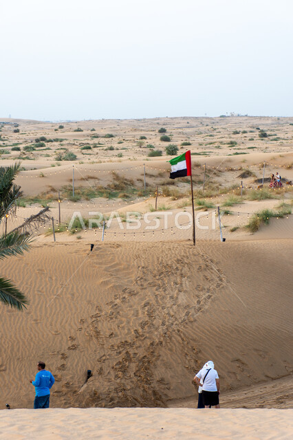 Flag of the United Arab Emirates in the desert of Dubai, celebrating ...