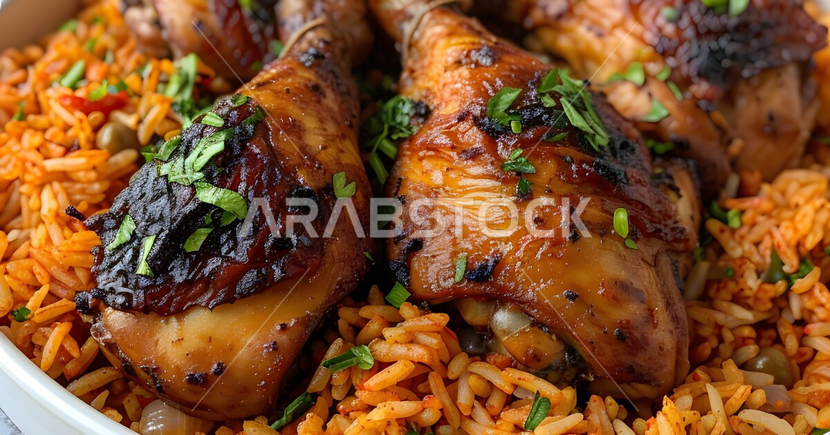 The art of cooking oriental Arabic cuisine, a plate of Mandi rice with ...