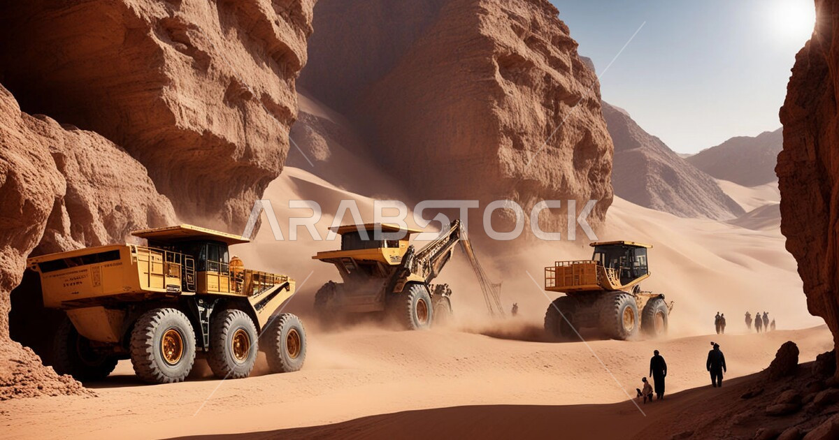 قوة وتقنية عملية استخراج مواد البناء، آلات ومعدات ثقيلة، جرافة تعمل على ...