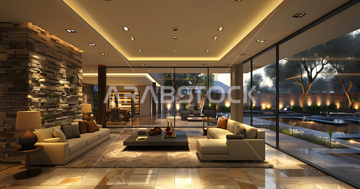 A living room with luxurious home furniture in sophisticated colors ...