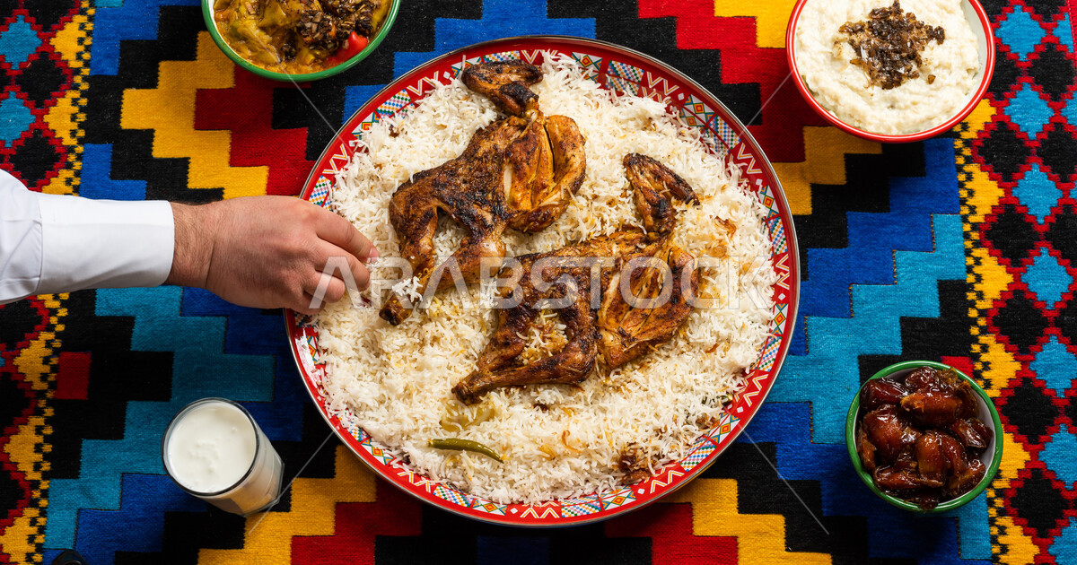 Folk dishes, Saudi Arabian Gulf food, a dish consisting of rice and ...