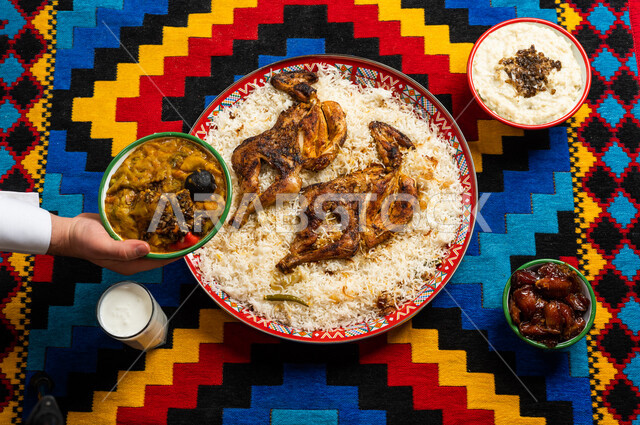 Folk dishes, Saudi Arabian Gulf food, a dish consisting of rice and ...