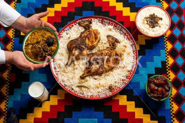 Folk dishes, Saudi Arabian Gulf dishes, a dish consisting of rice and ...