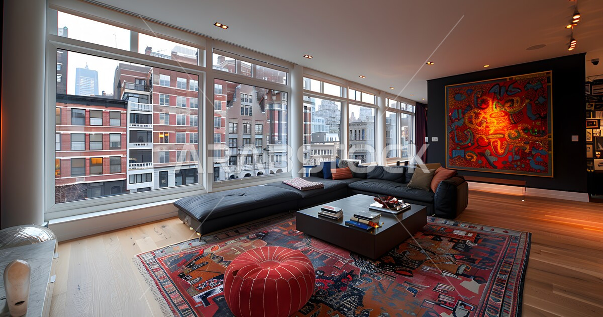 غرفة معيشة مع أثاث منزلي فاخر بالألوان الراقية، الديكورات الداخلية ...