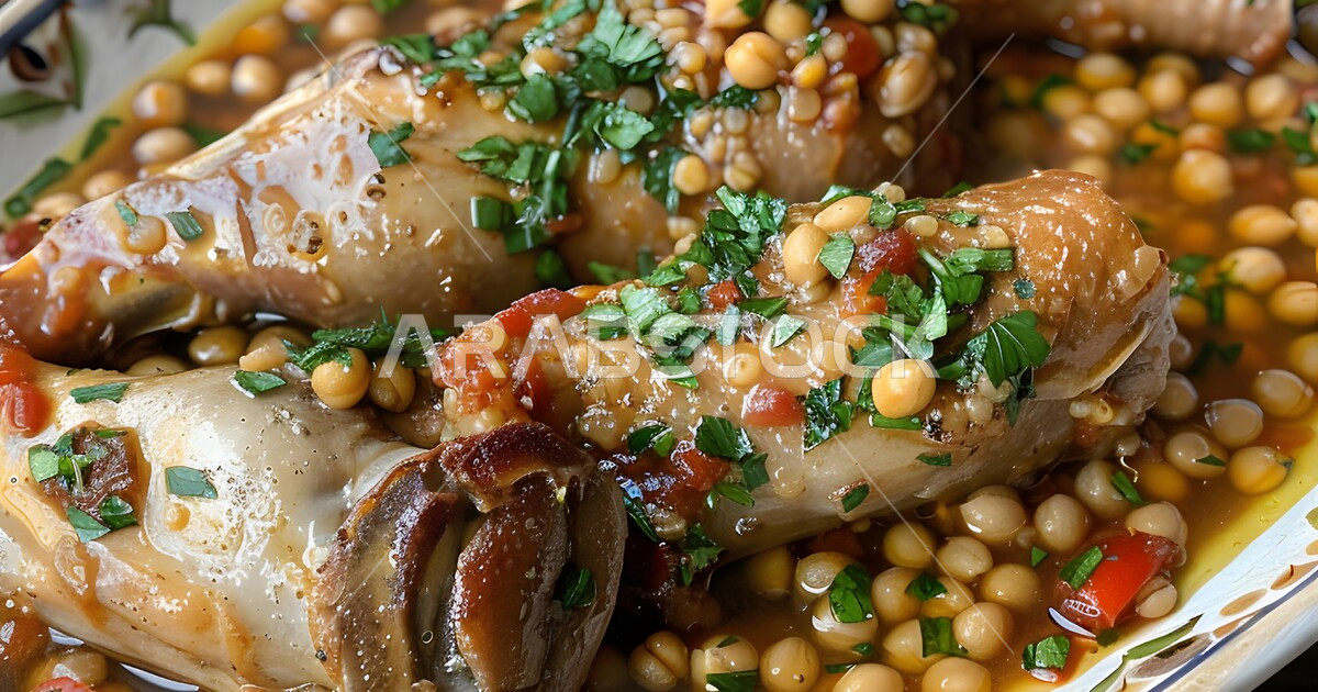 A plate of trotters with chickpeas in broth, a meal with nutritional ...