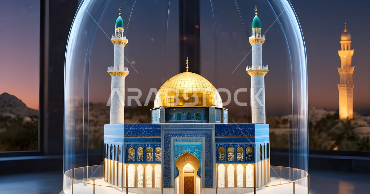 Sacred Islamic religious landmarks, towering domes and minarets ...