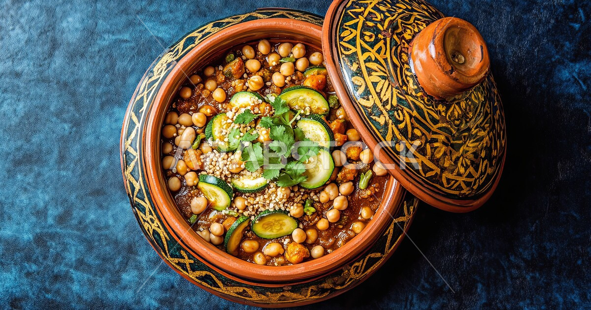 Traditional popular foods and dishes, a plate of chickpea soup with ...