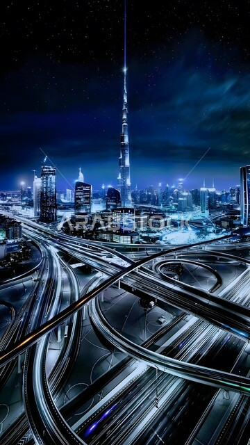Burj Khalifa in the city of Dubai, urban growth and development on the ...