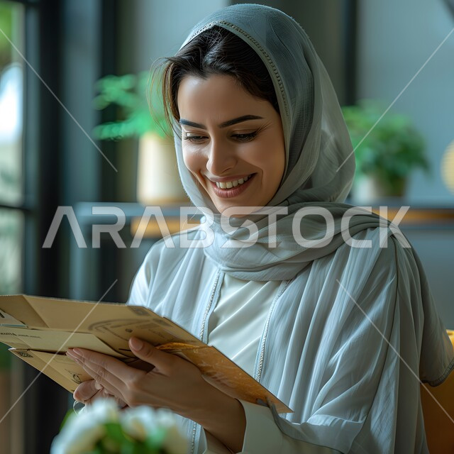 Giving gifts on holidays and happy occasions, looking at the camera ...