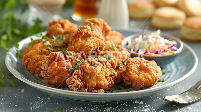 Delicious Arabic food, close-up of a group of fried chicken thighs ...
