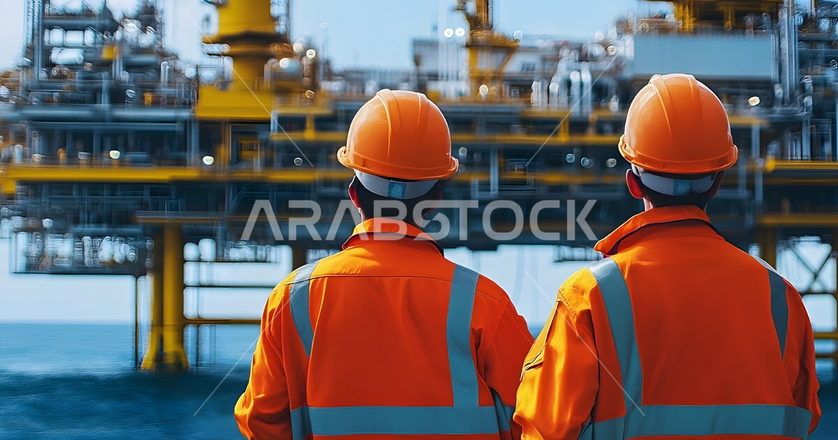 Gas production concept in Saudi Arabia, monitoring work progress at ...