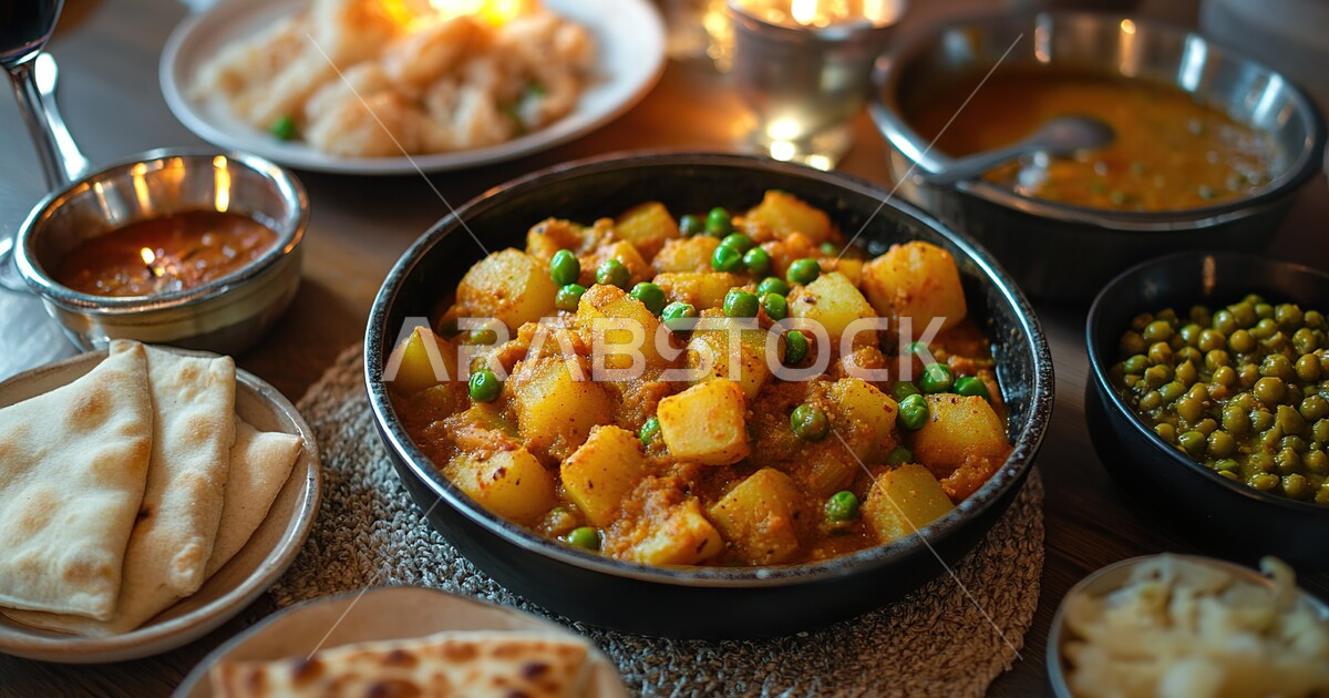 Traditional popular foods and dishes, hot appetizers, Saudi curry soup ...