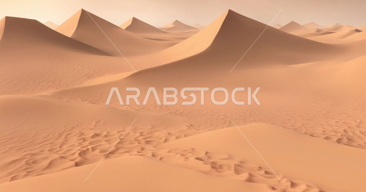 Soft golden sand and dunes in the desert of Saudi Arabia, dry and harsh ...