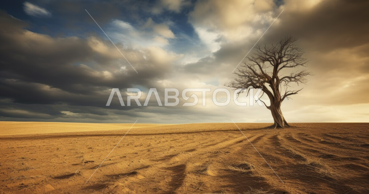 Trees and wild plants in the middle of nature, landscape in the desert ...