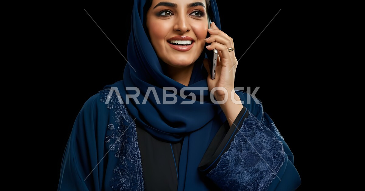 Communicating and checking on friends, a close-up portrait of a veiled ...