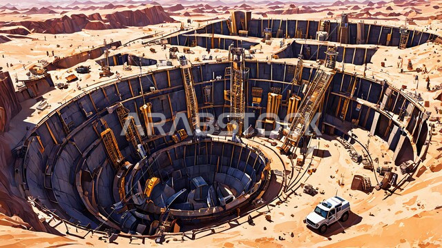 A number of cars and heavy machinery digging and working at the mining ...